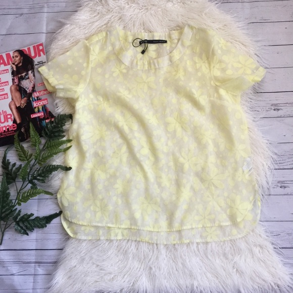 Tops | Sheer Yellow Flower Blouse | Poshmark